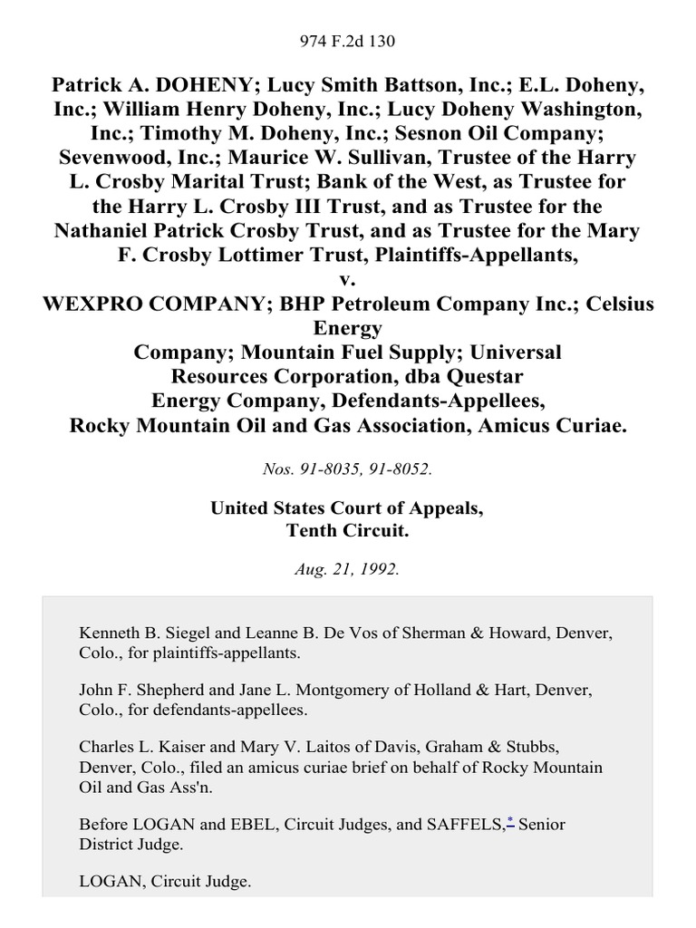 Patrick A. Doheny Lucy Smith Battson, Inc. E.L. Doheny, Inc. William ...