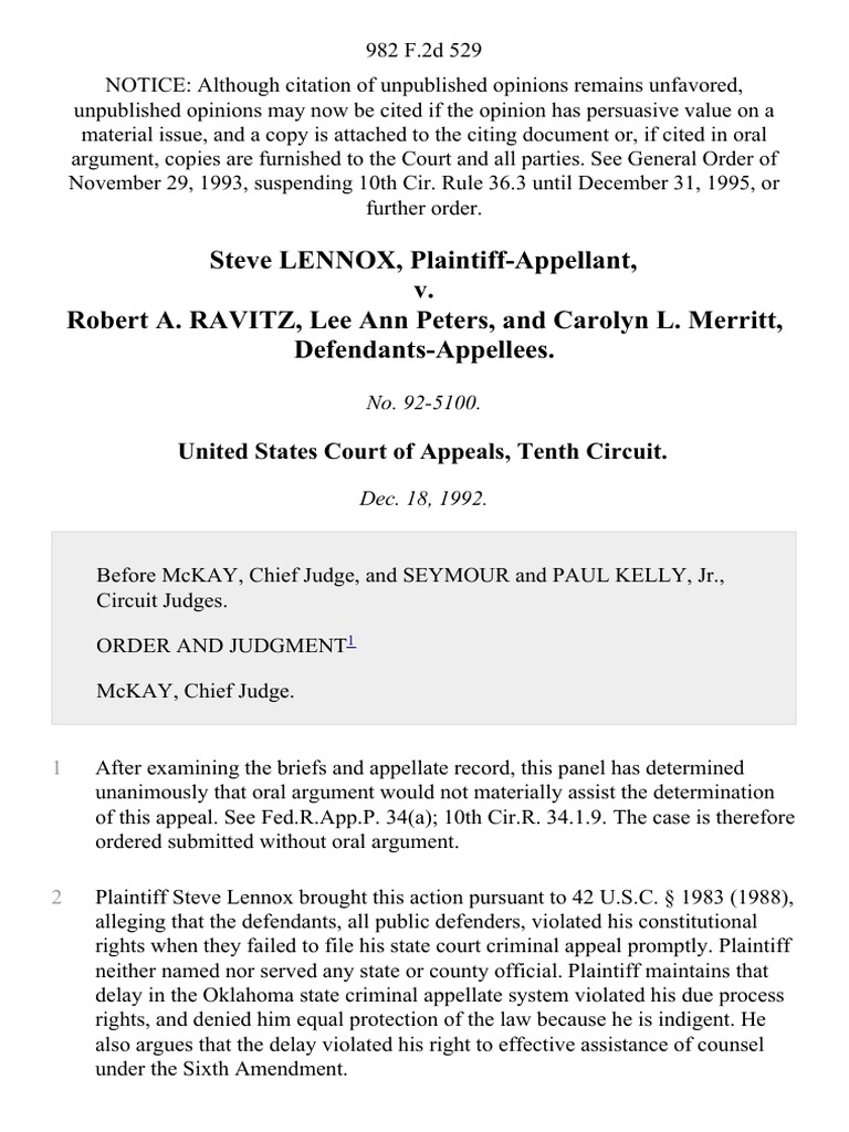 Steve Lennox v. Robert A. Ravitz, Lee Ann Peters, and Carolyn L ...
