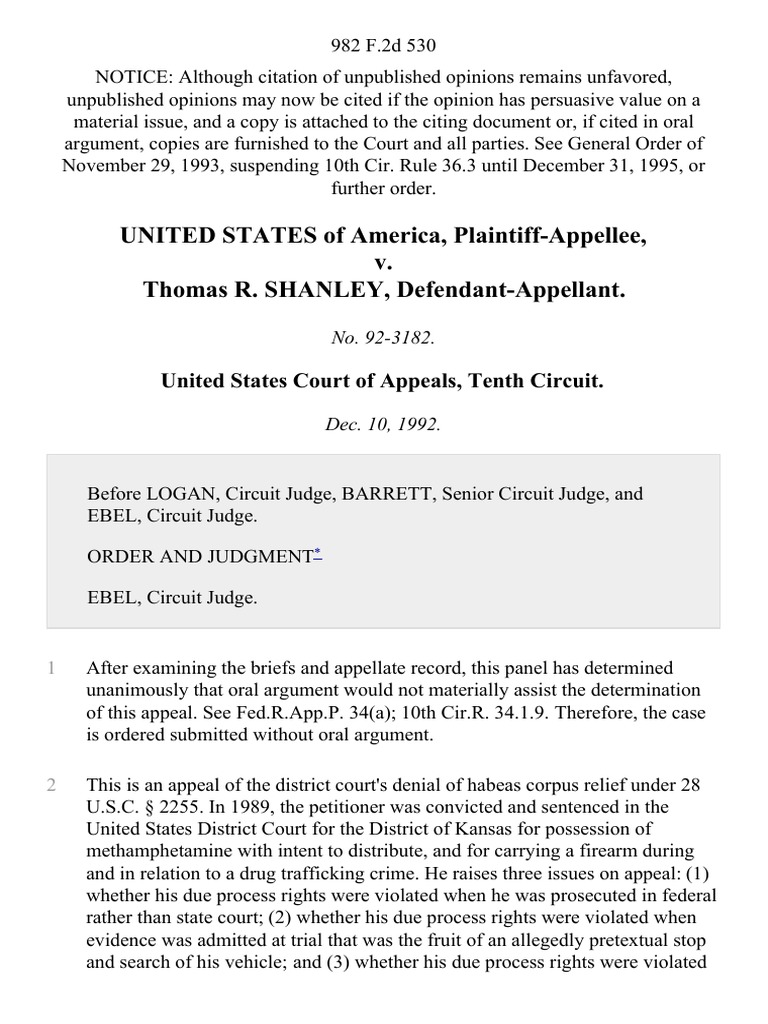 United States v. Thomas R. Shanley, 982 F.2d 530, 10th Cir. (1992 ...