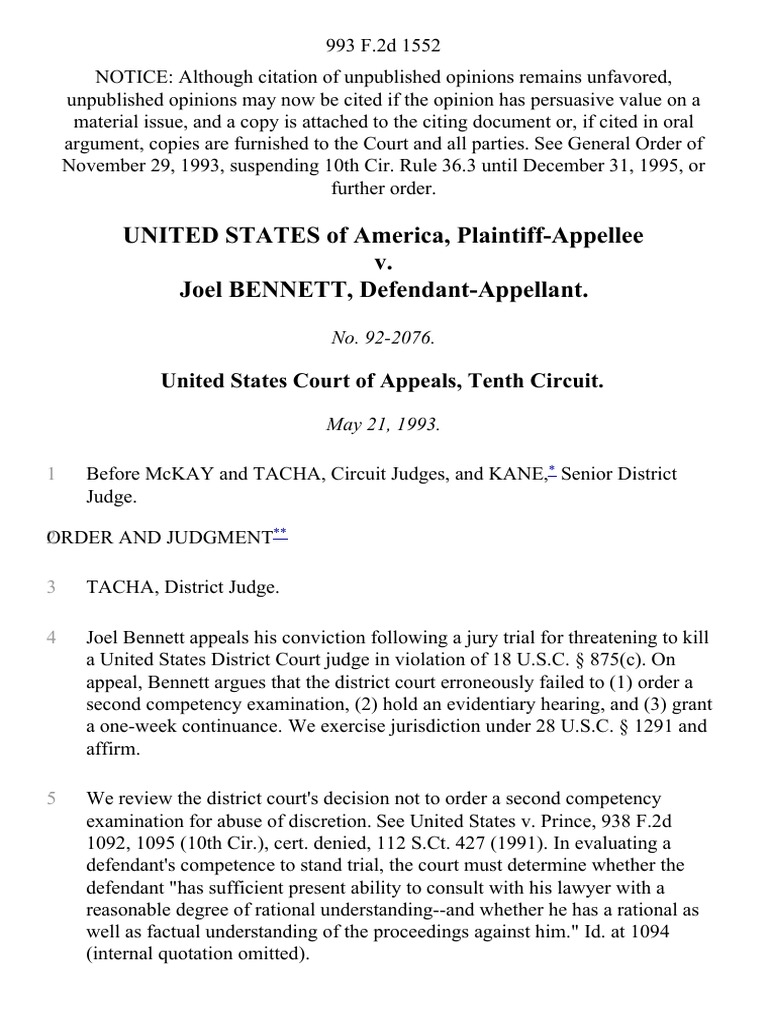 UNITED STATES of America, Plaintiff-Appellee v. Joel BENNETT, Defendant ...