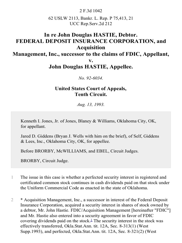 In Re John Douglas Hastie, Debtor. Federal Deposit Insurance ...