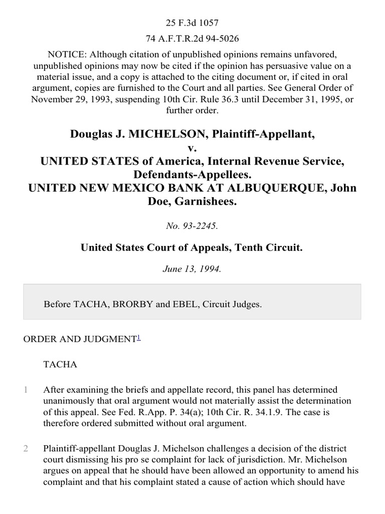 Douglas J. Michelson v. United States of America, Internal Revenue ...