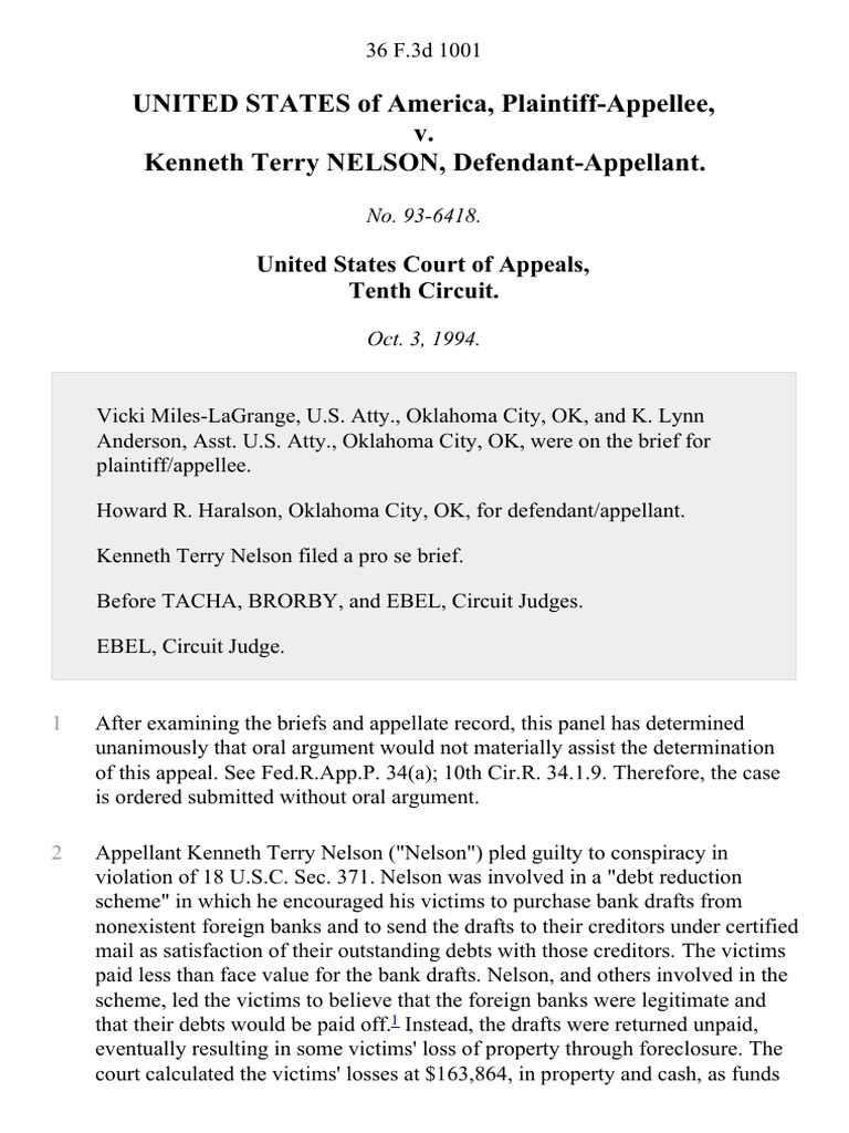 United States v. Kenneth Terry Nelson, 36 F.3d 1001, 10th Cir. (1994 ...