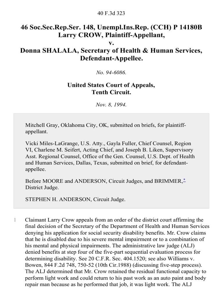 46 Soc - Sec.rep - Ser. 148, Unempl - Ins.rep. (CCH) P 14180b Larry Crow v. Donna Shalala ...