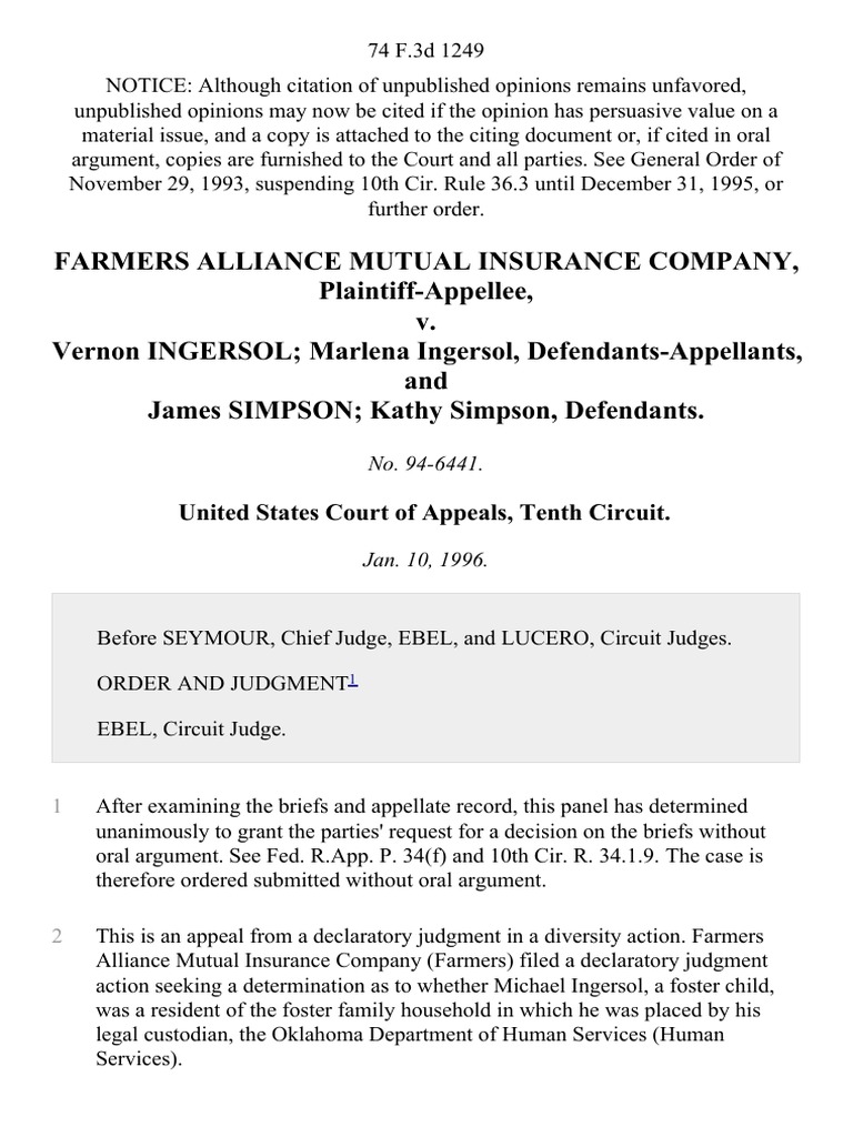 Farmers Alliance Mutual Insurance Company v. Vernon Ingersol Marlena ...