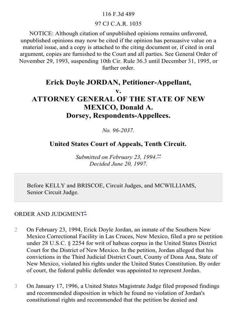 Erick Doyle Jordan v. Attorney General of The State of New Mexico ...