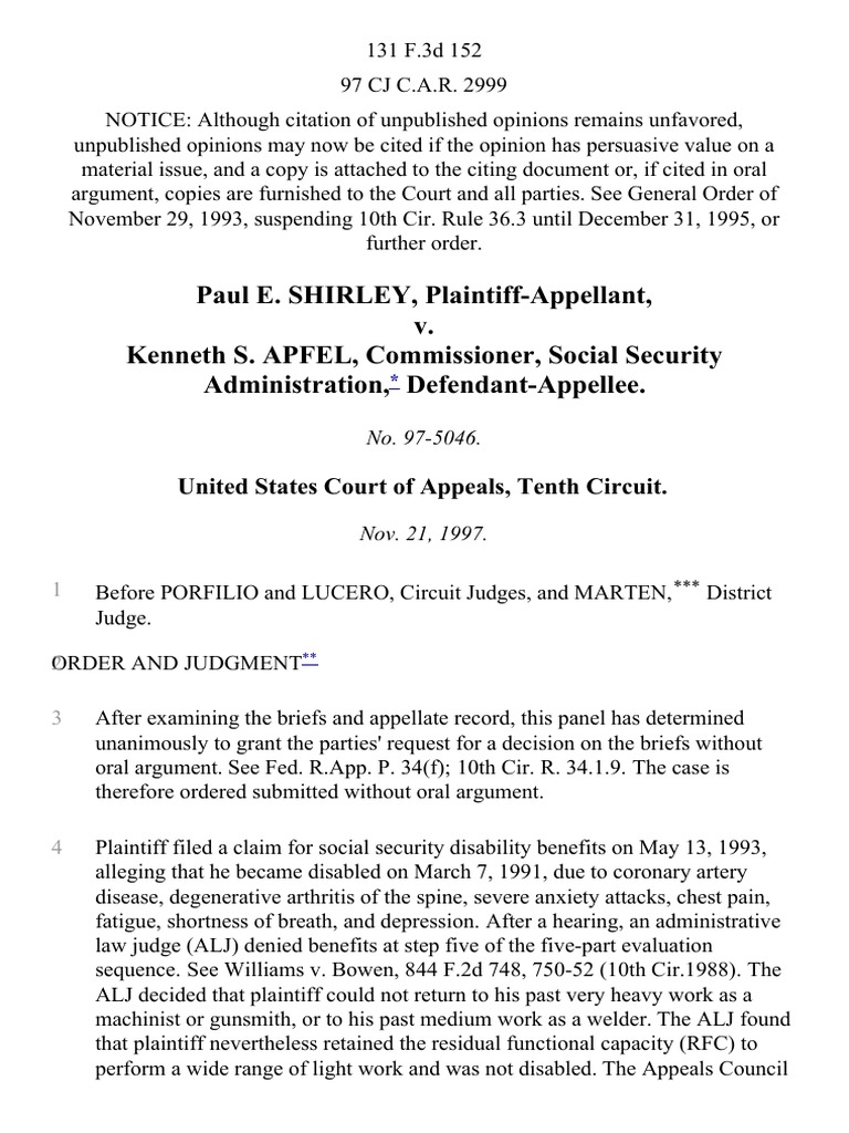 Paul E. Shirley v. Kenneth S. Apfel, Commissioner, Social Security ...