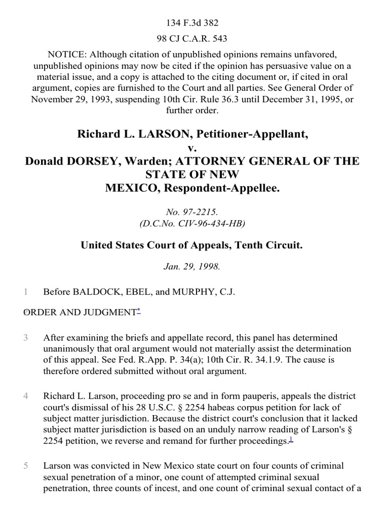 Richard L. Larson v. Donald Dorsey, Warden Attorney General of The ...