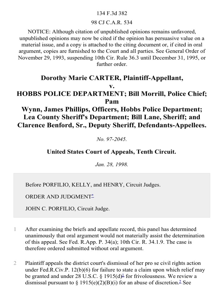 Dorothy Marie Carter v. Hobbs Police Department Bill Morrill, Police ...