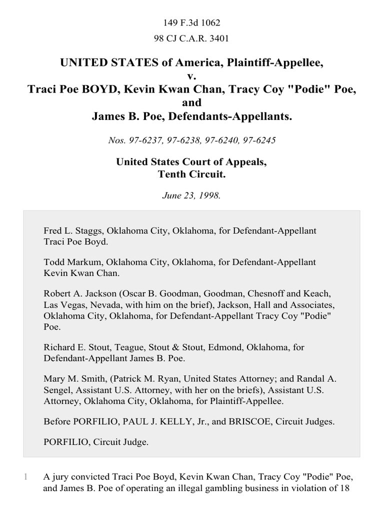 United States v. Traci Poe Boyd, Kevin Kwan Chan, Tracy Coy "Podie" Poe ...