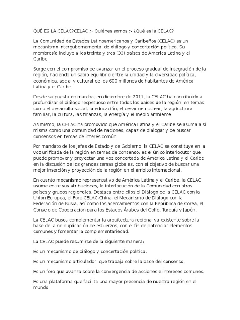 Qué Es La Celac | PDF | Venezuela | America latina