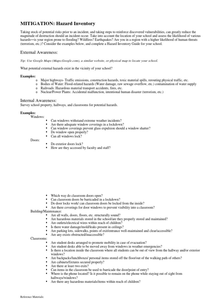 Hazard Inventory | PDF | Door | Hazards