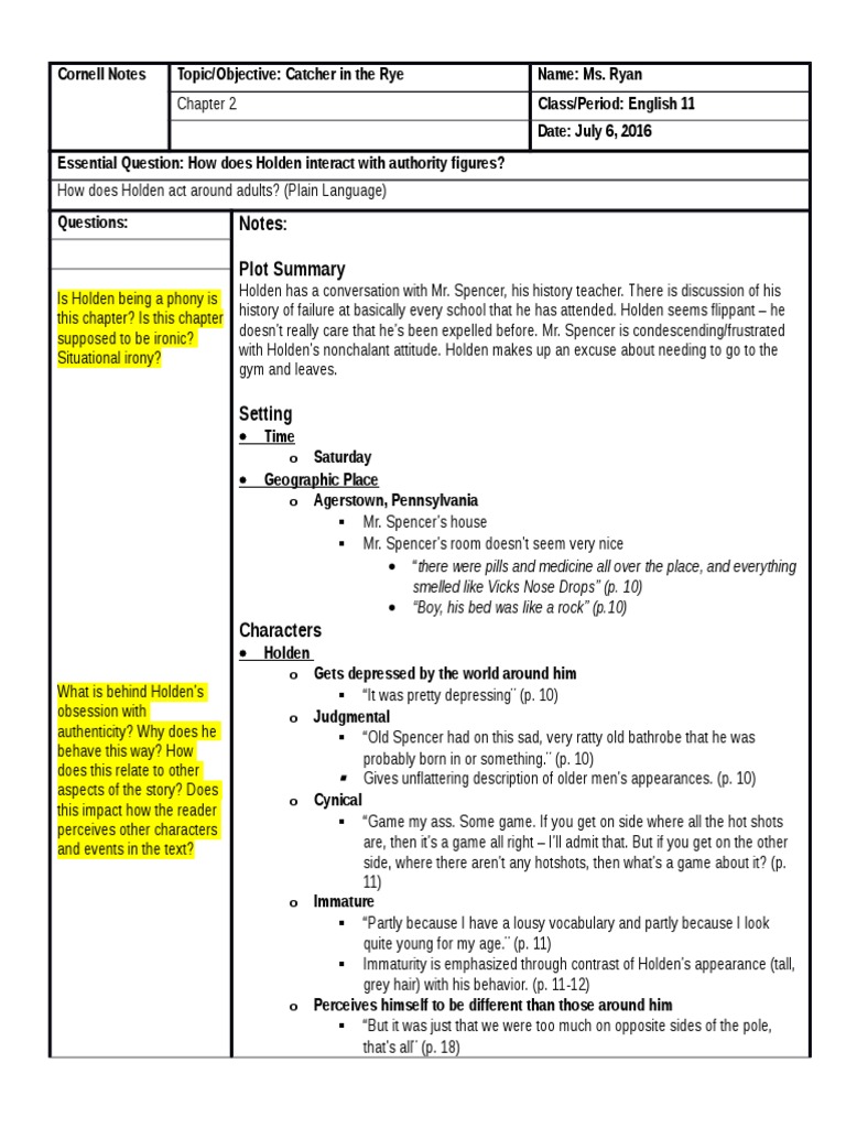 Cornell Notes - Reading CH 2 | PDF