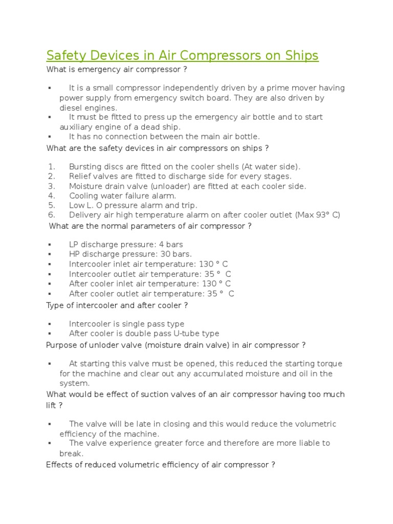 Safety Devices in Air Compressors On Ships | PDF | Valve | Cylinder ...