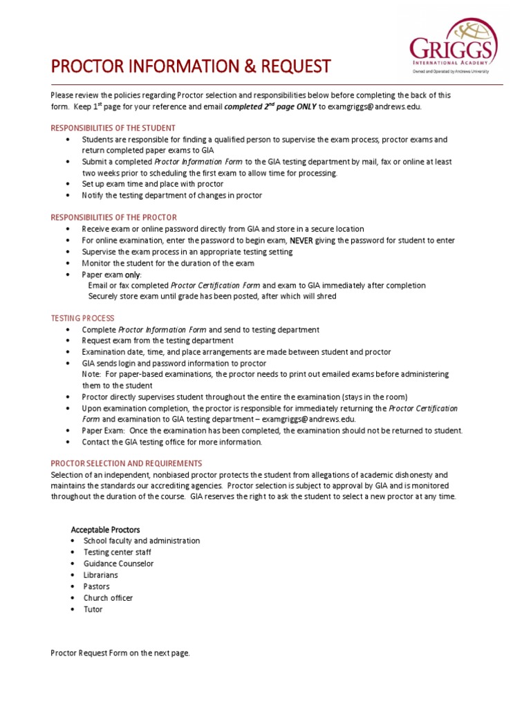 Proctor Information and Responsibilities | PDF