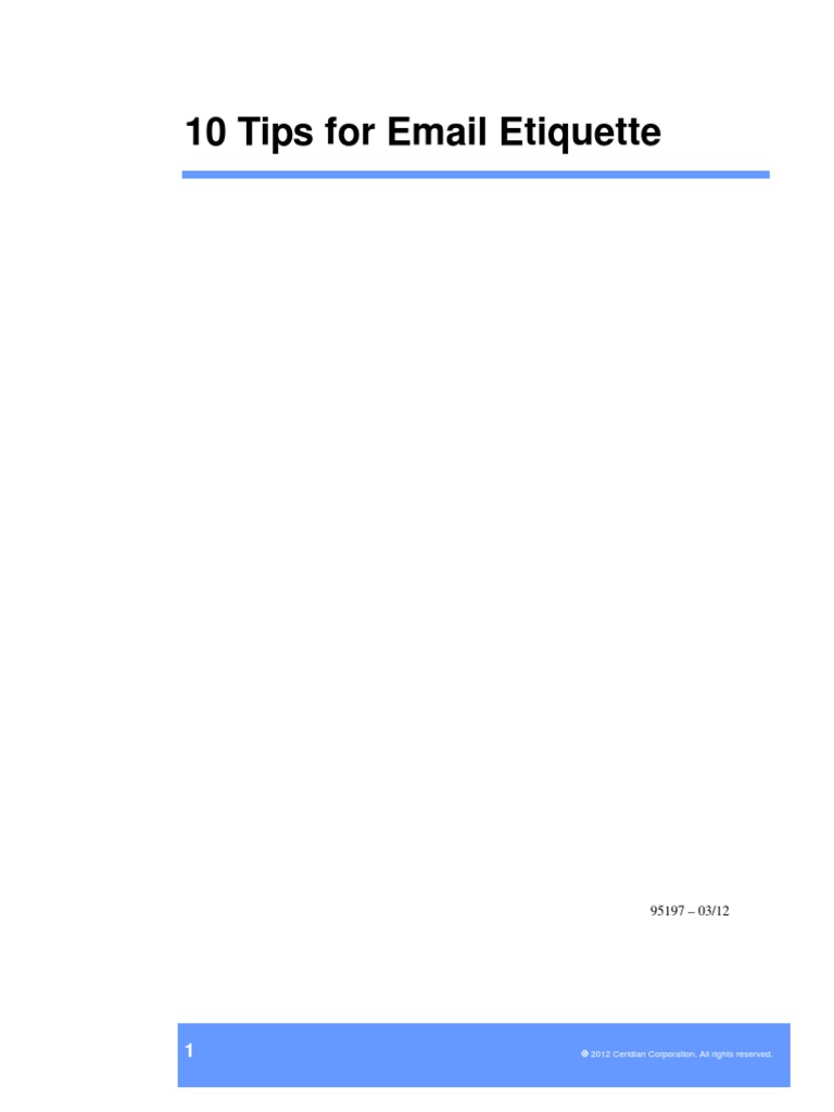 10 Tips For Email Etiquette | Download Free PDF | Text Messaging | Email