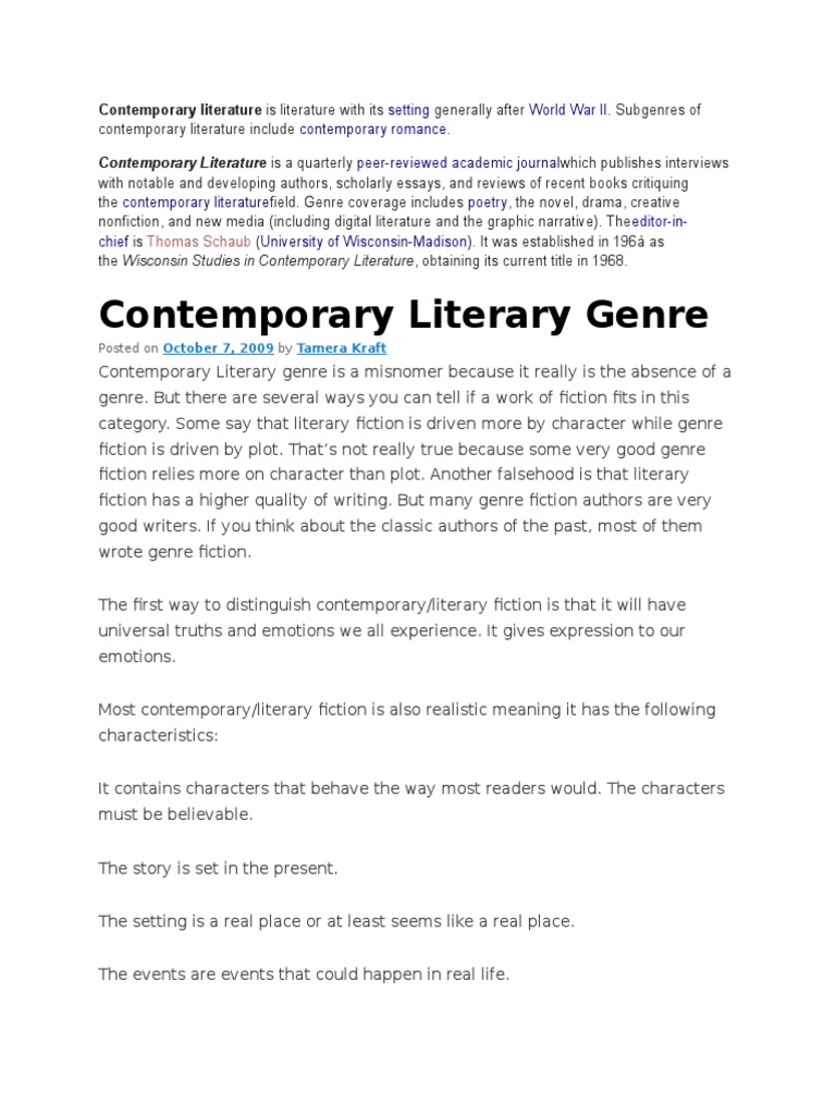 Contemporary Literary Genre: Contemporary Literature Is A Quarterly ...