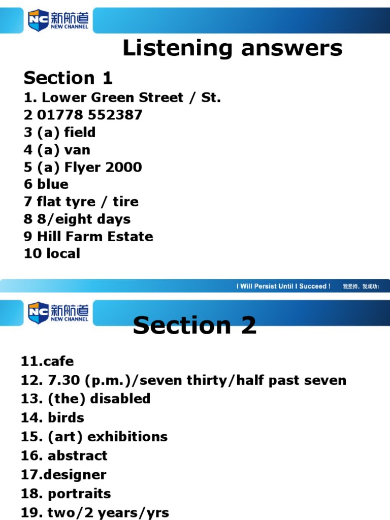 Listening Answers: Section 1 | PDF