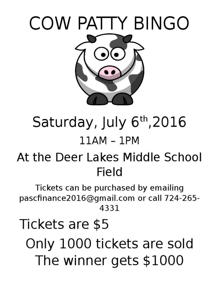 Cow Patty Bingo: Saturday, July 6, 2016 | PDF