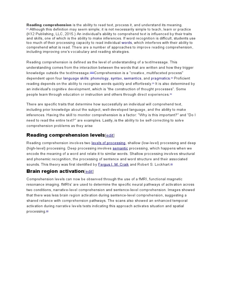 Reading Comprehension Levels: Reading Comprehension Is The Ability To ...