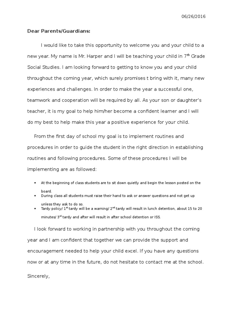 Parent Welcome Letter | PDF