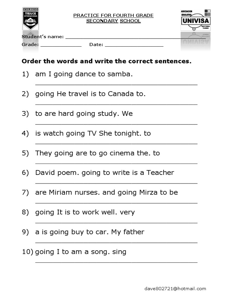 Order The Words and Write The Correct Sentences.: Practice For Fourth ...
