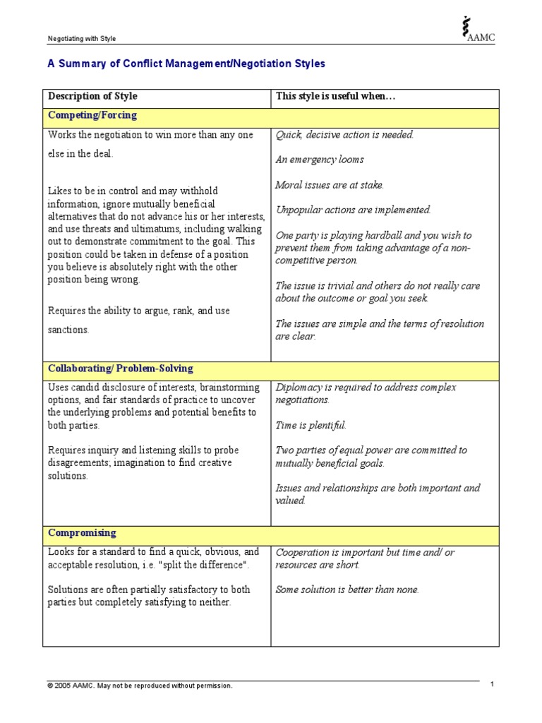 Conflict Management Negotiation Styles | PDF | Negotiation
