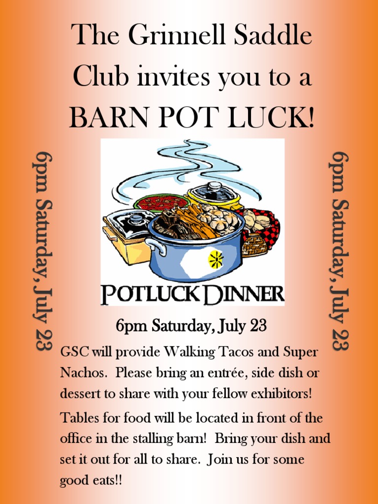 Grinnell Saddle Club Barn Potluck Event | PDF | Cooking, Food & Wine