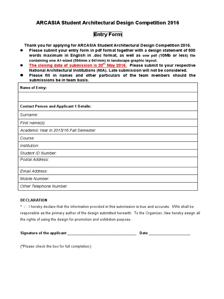 ARCASIA Students Architectural Design Competition 2016 - Entry Form ...