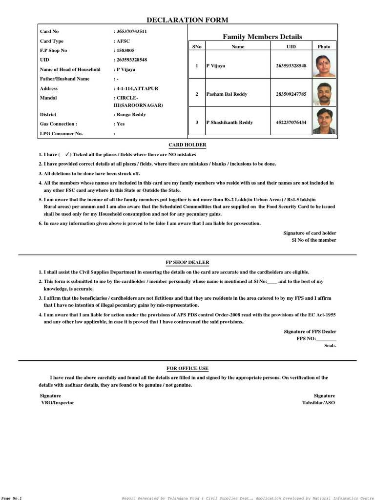 Food Security Card Application Form | PDF | Food Security | Government ...