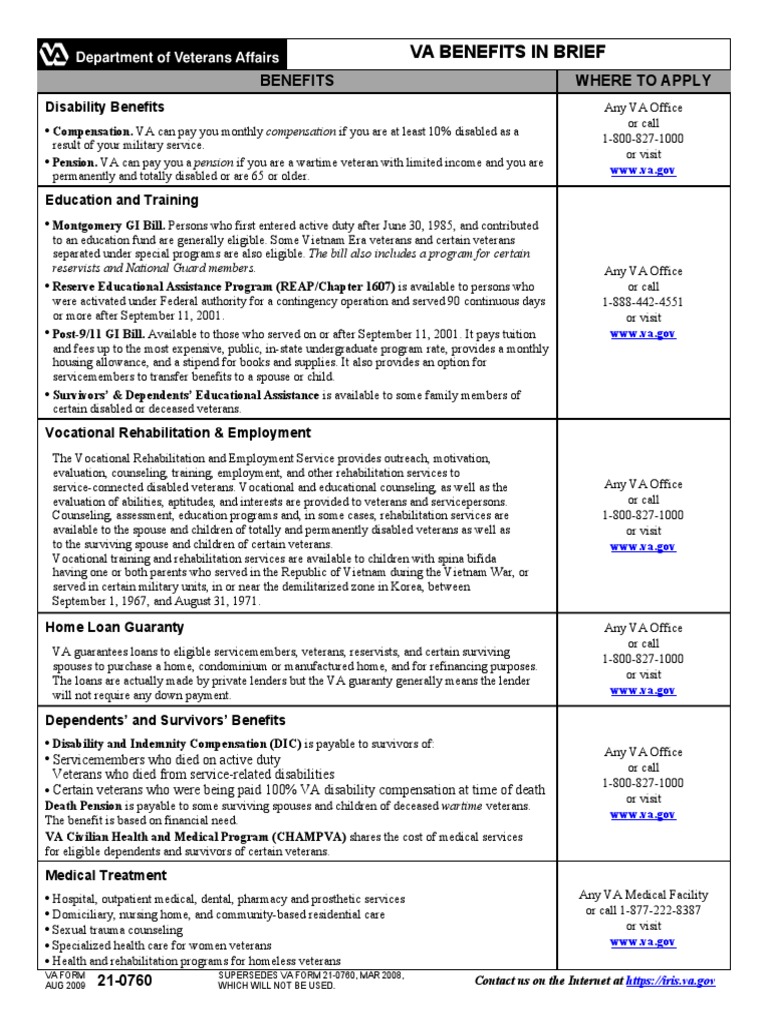 Benefits Where To Apply: Va Benefits in Brief | PDF | United States ...