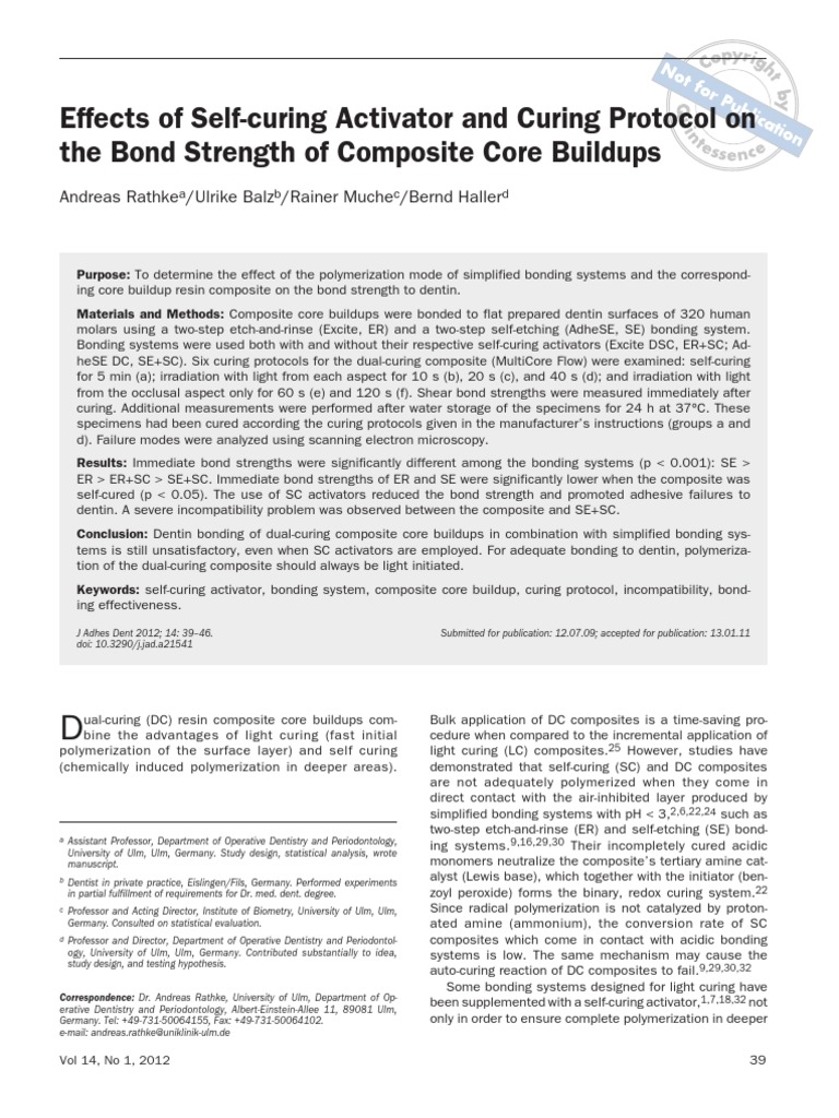 Effects of Self-Curing Activator and Curing Protocol On The Bond ...