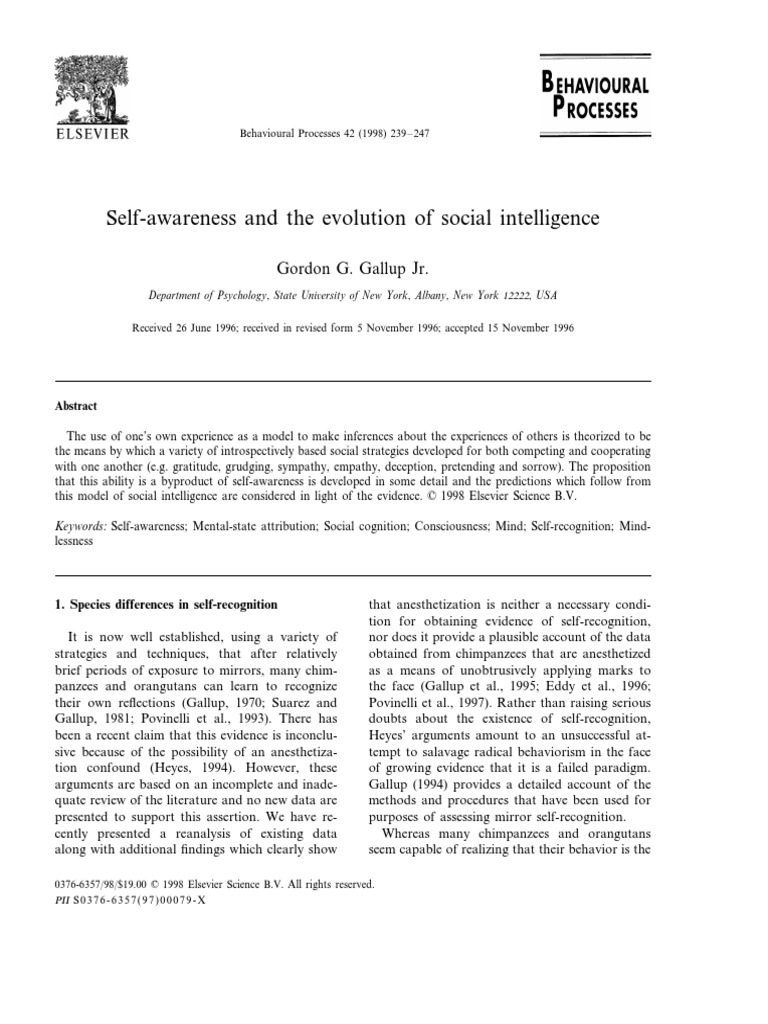 Self-Awareness and The Evolution of Social Intelligence: Gordon G ...