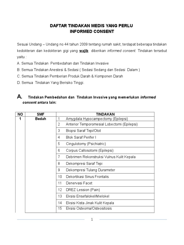Daftar Tindakan Dan Pengobatan Yang Memerlukan Informed Consent Jadi | PDF | Katup Jantung ...