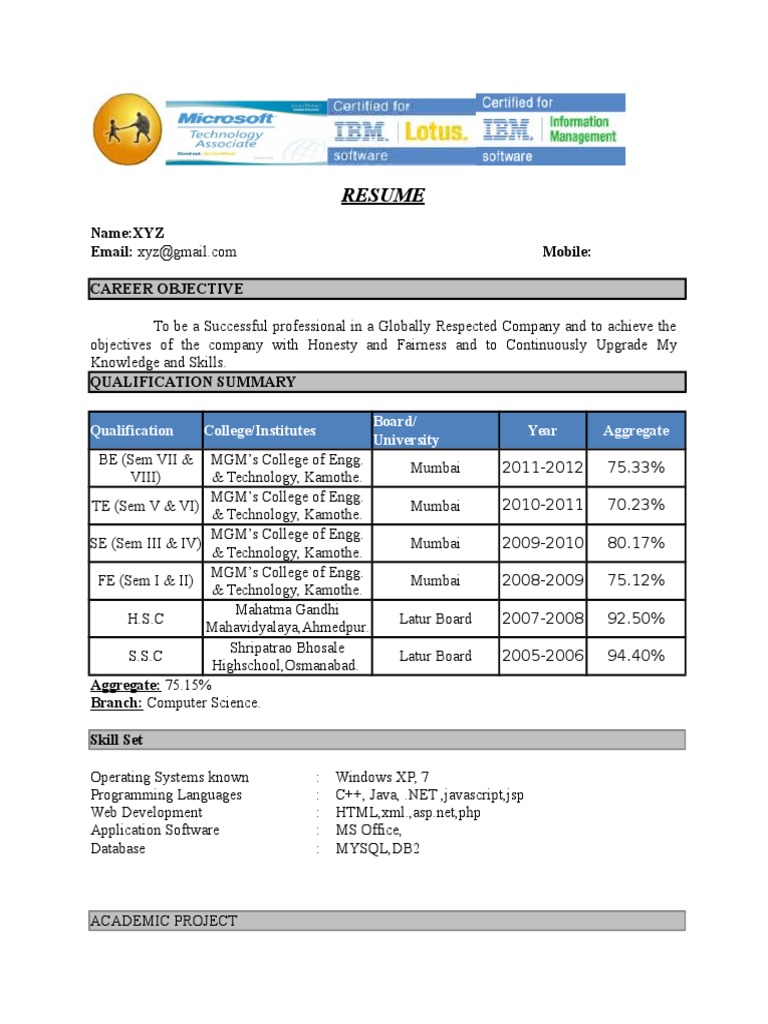 Resume: Name:XYZ Mobile: Career Objective | PDF | Business | Technology ...