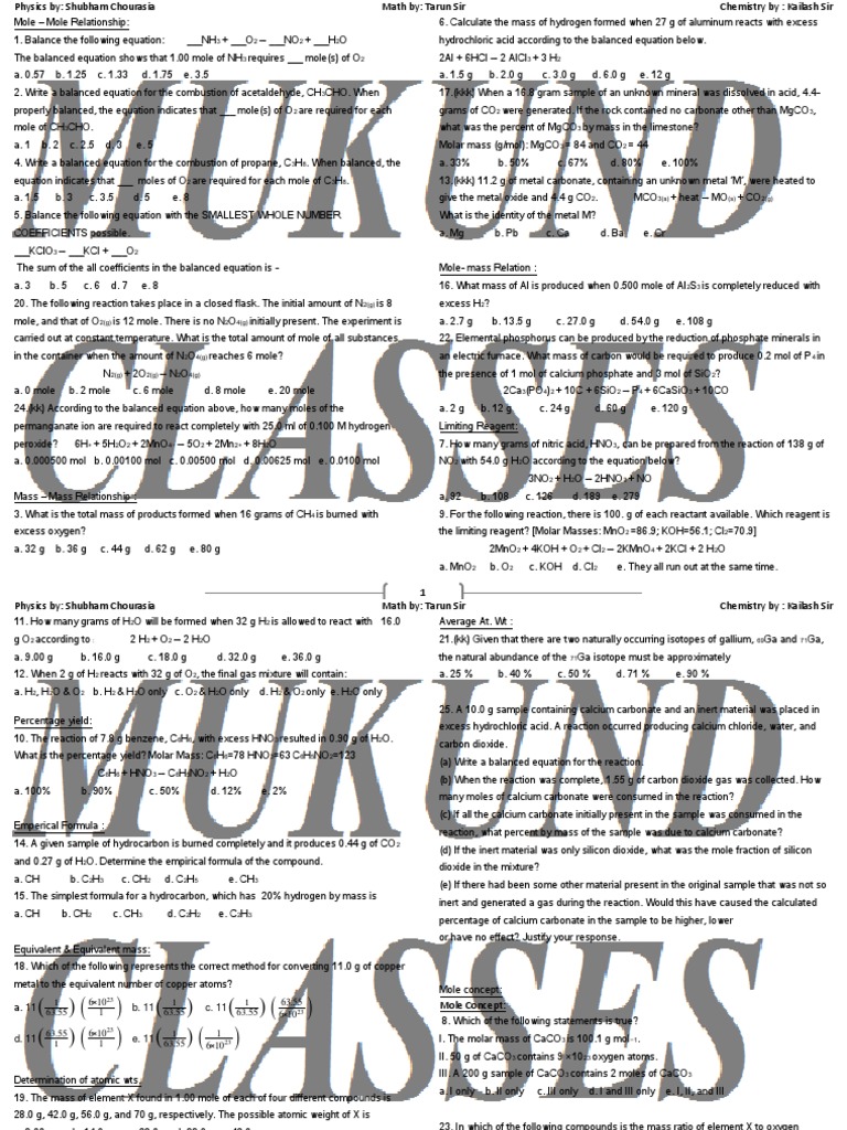 Chemistry Exam Prep Guide | PDF | Mole (Unit) | Stoichiometry