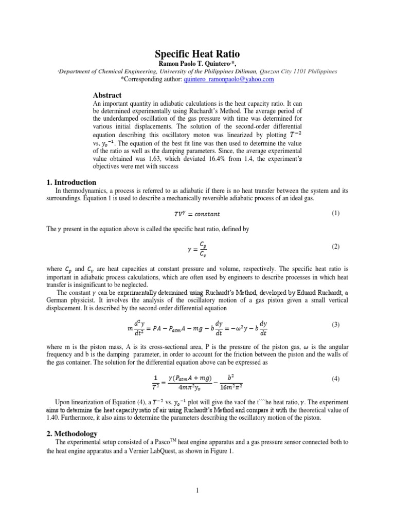 Specific Heat Ratio | PDF | Heat | Heat Capacity