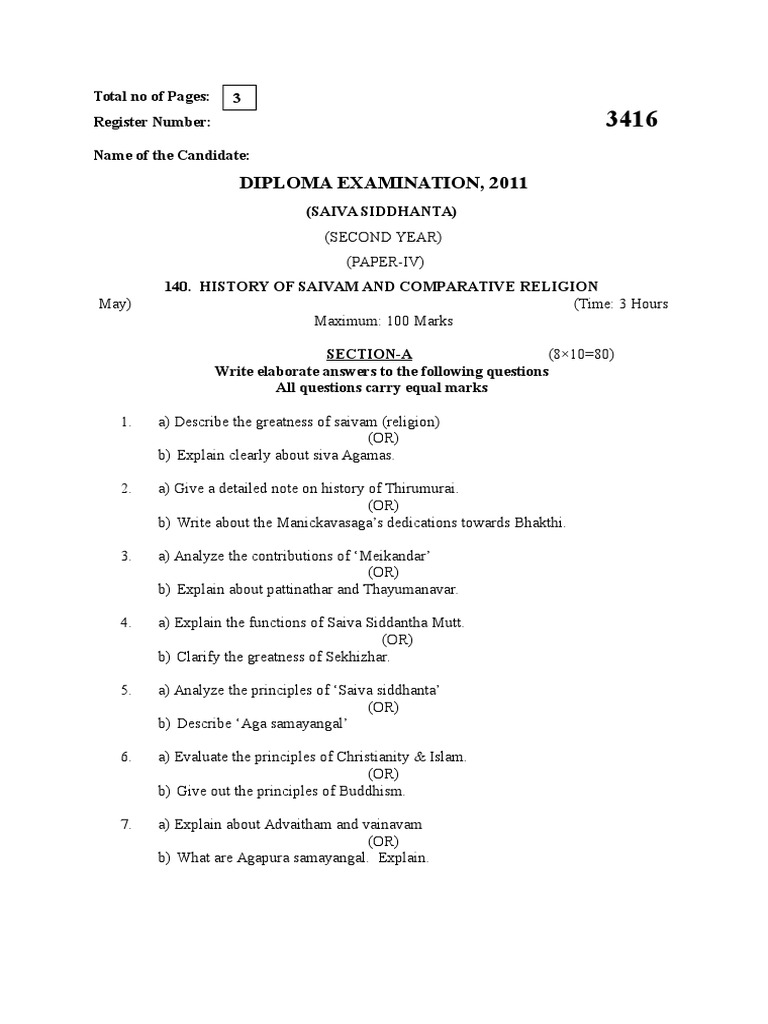 Diploma Examination, 2011: Total No of Pages: Register Number: Name of ...