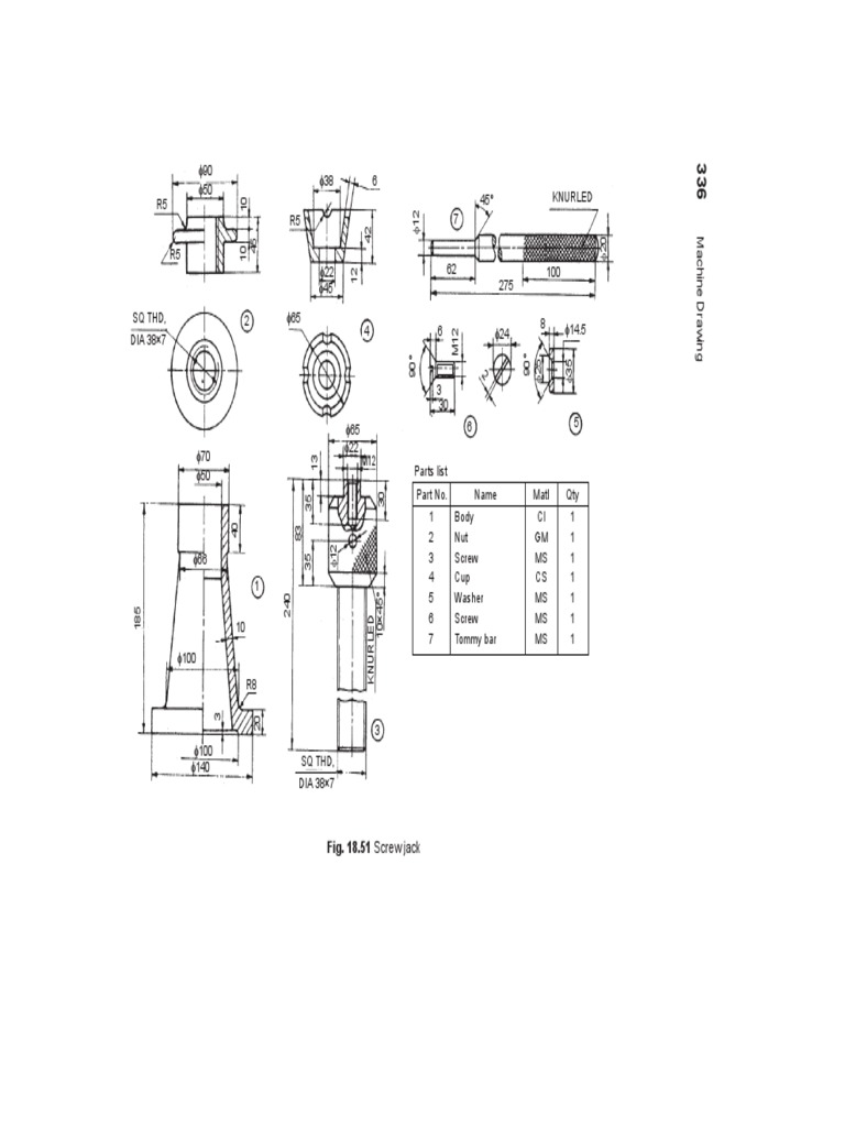 Screw Jack Assembly Drawing with Dimensions | PDF