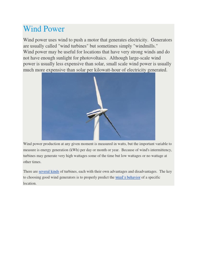 Wind Power: Several Kinds Wind's Behavior | PDF | Wind Power | Wind Turbine