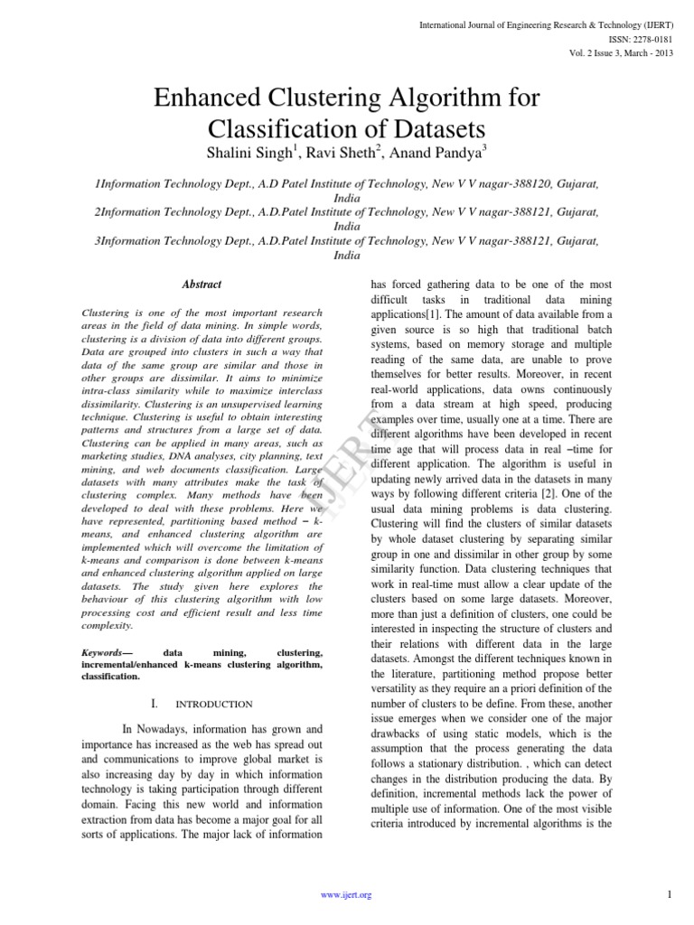 Ijert Ijert: Enhanced Clustering Algorithm For Classification of Datasets | PDF | Cluster ...