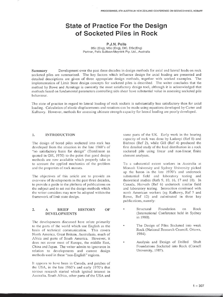 Design of Socketed Piles in Rock | PDF