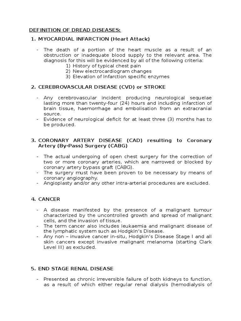 Definition of Dread Diseases | PDF | Coronary Artery Disease | Heart Valve