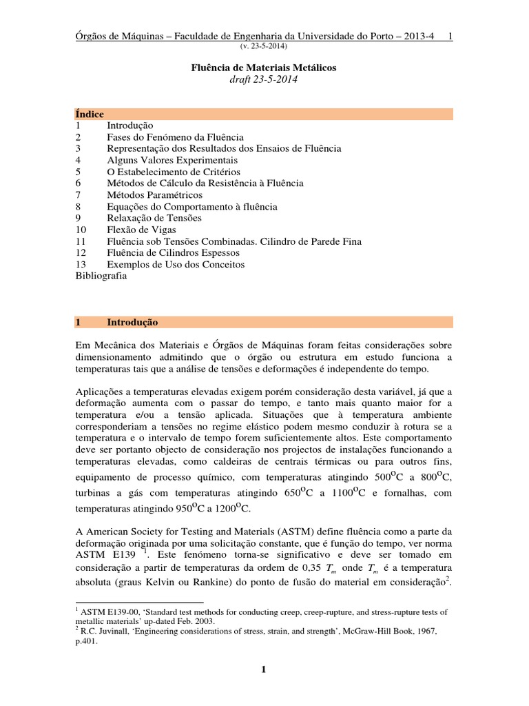 Fluencia de Materiais Metalicos | PDF | Estresse (Mecânica) | Temperatura