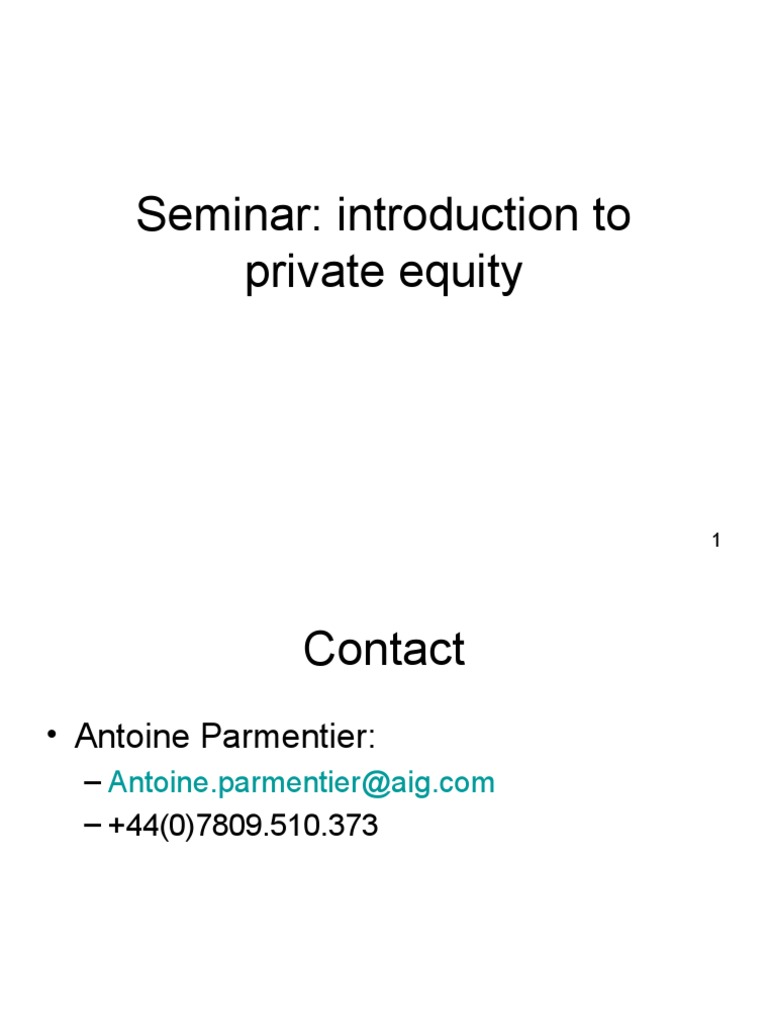 Introduction To Private Equity - Seminar | PDF | Private Equity ...
