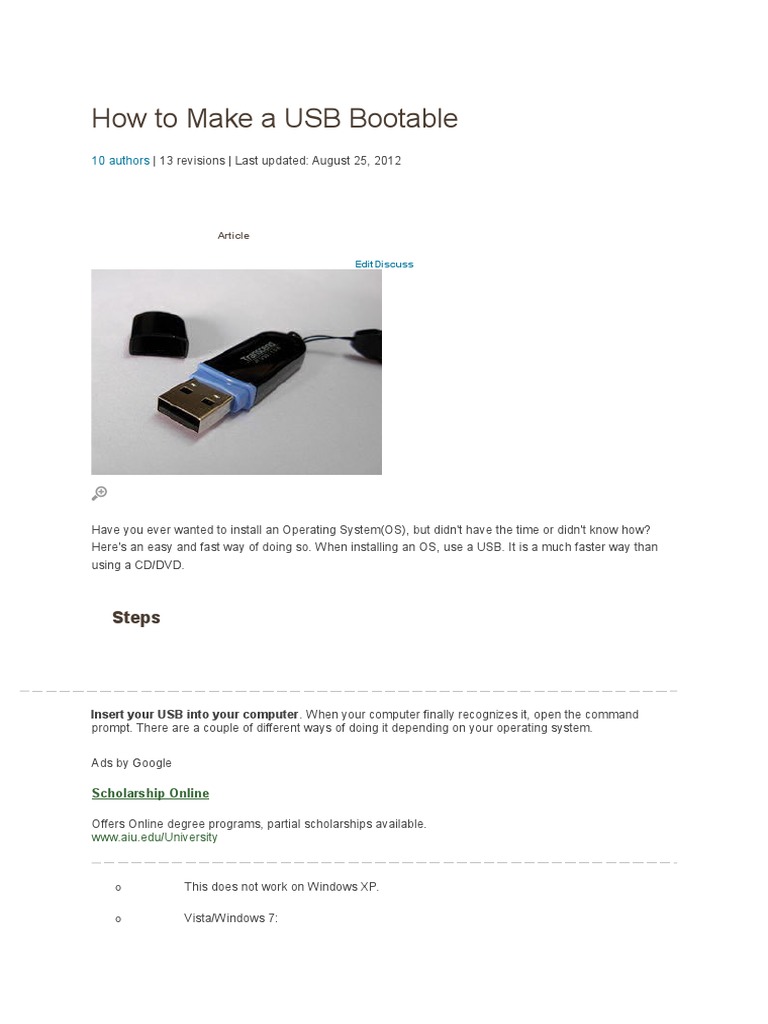How To Make A USB Bootable: Steps | PDF | Booting | Usb Flash Drive