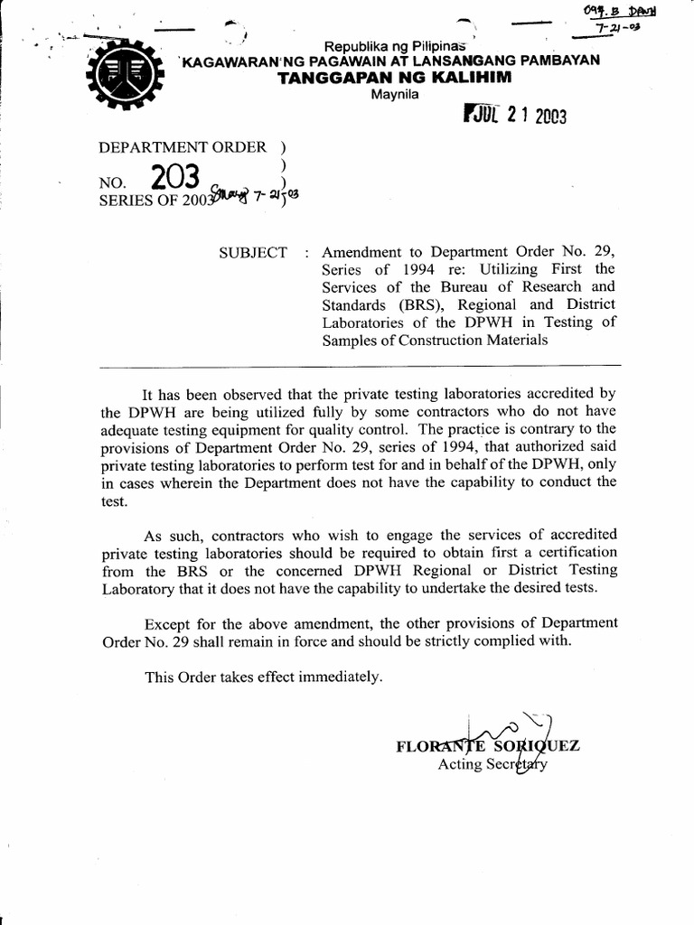 Do_203_s2003 Dpwh Clearance Material Testing | Government | Politics