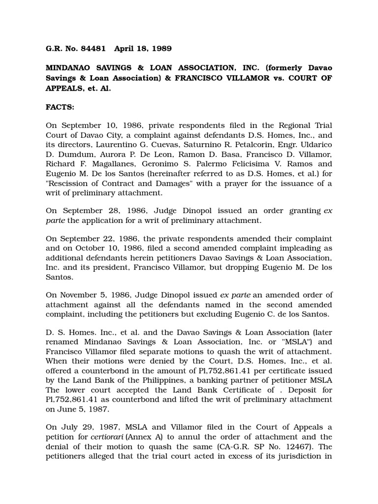 Writ of Preliminary Attachment Case Analysis | PDF | Writ | Complaint