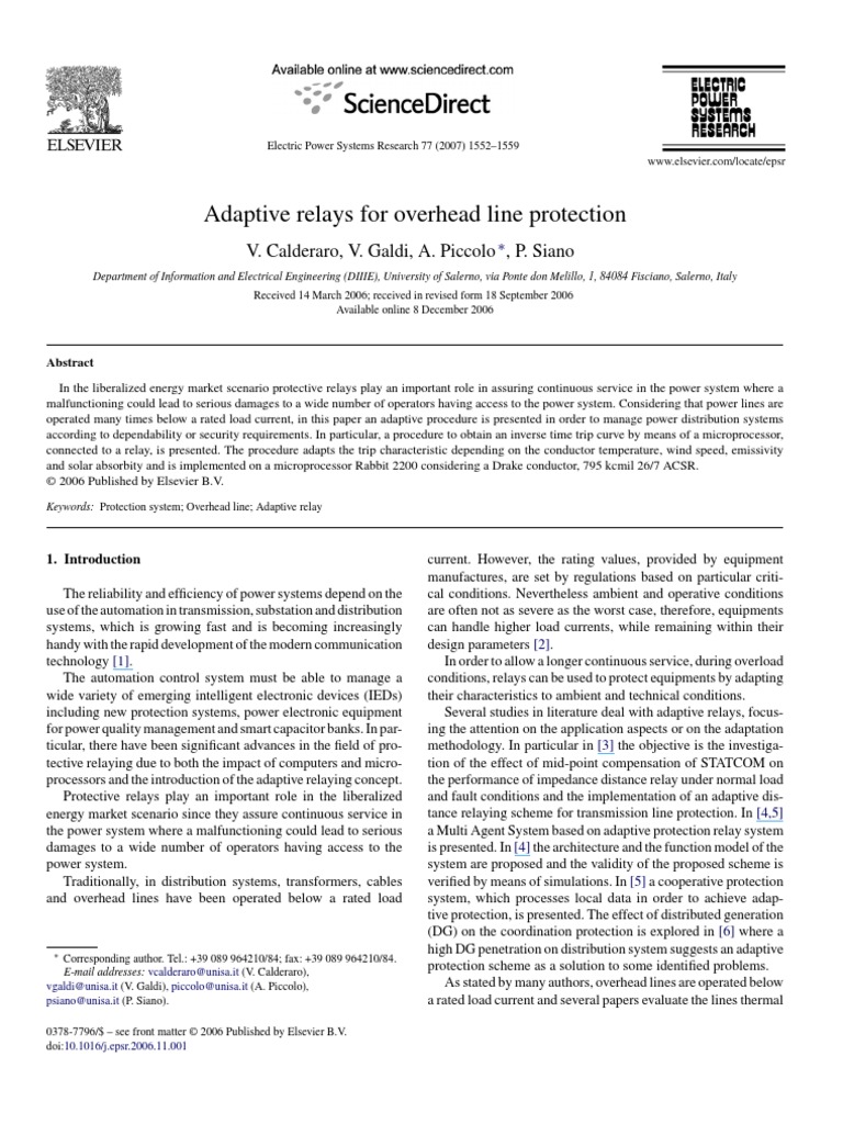 Adaptive Relays For Overhead Line Protec | PDF | Electric Power System ...