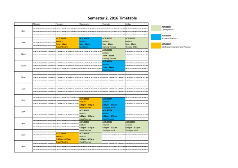 TImetable Semester 2, 2016 PDF | PDF